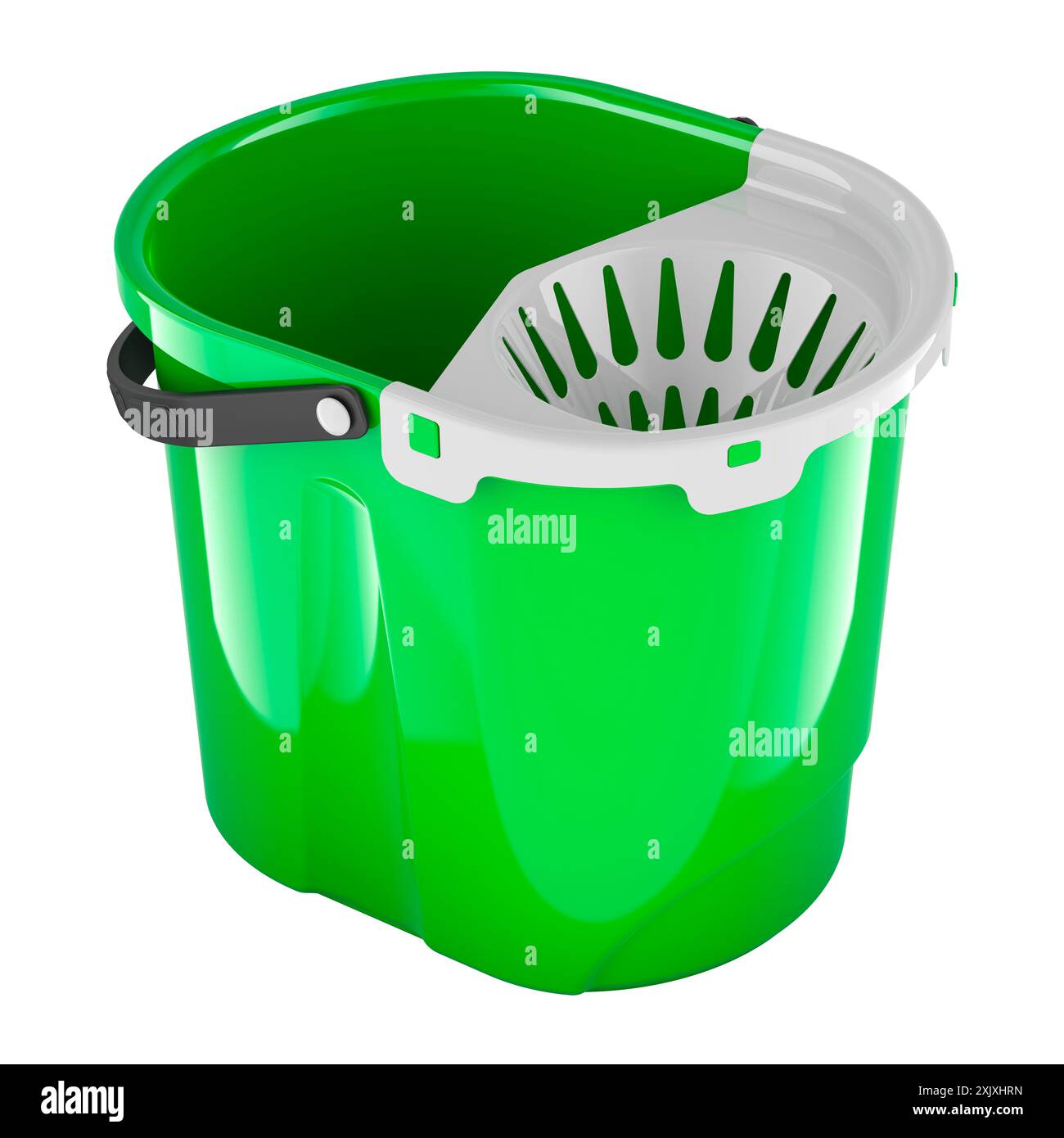 Green Mop Bucket with classic wringer, 3D rendering isolated on white ...