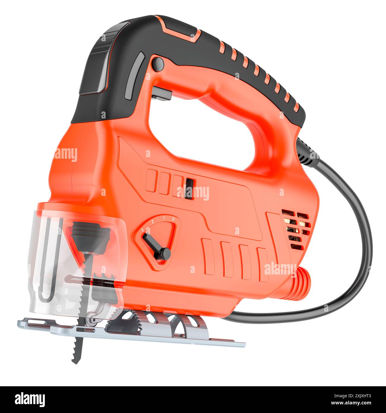 Power Jigsaw, orange color. 3D rendering isolated on white background ...