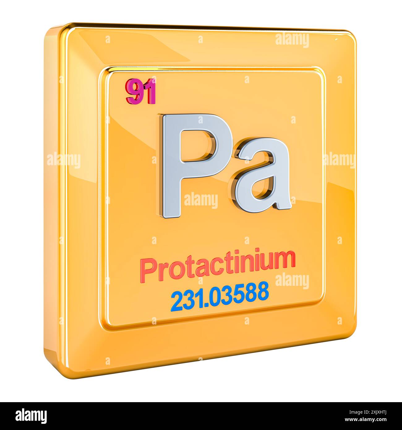 Protactinium Pa, chemical element sign with number 91 in periodic table ...
