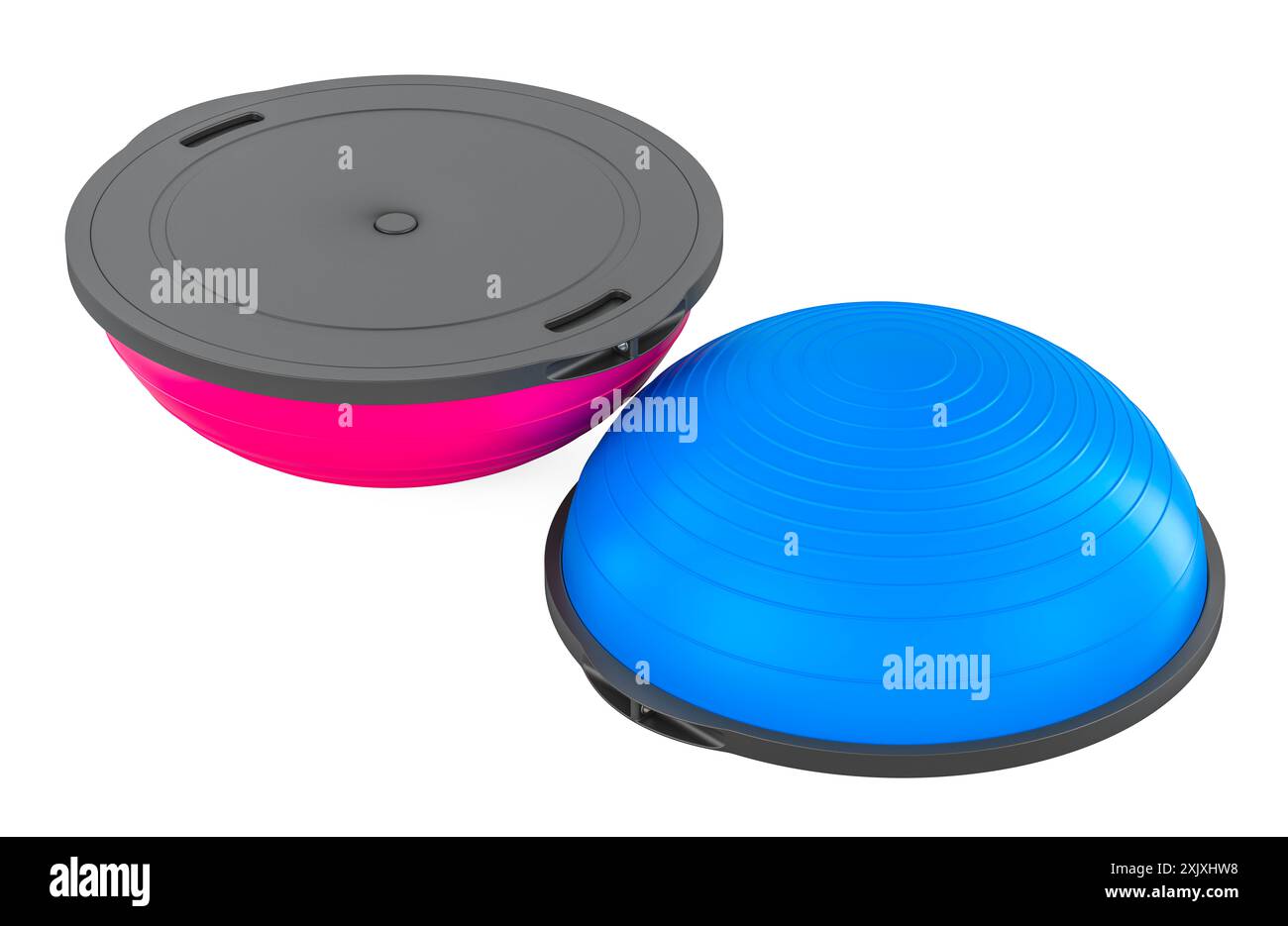 Two Balls Balance Hemisphere Fitness for Gym, 3D rendering isolated on ...