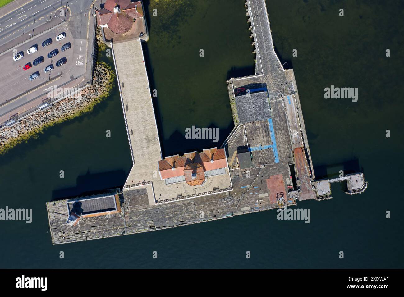 Dunoon victorian pier, derelict wooden structure and buildings Stock ...
