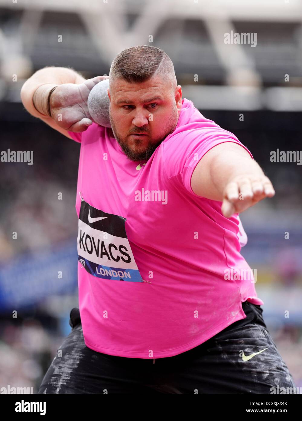 Joe Kovacs of the USA in action in the Men's Shot Put Final during the ...