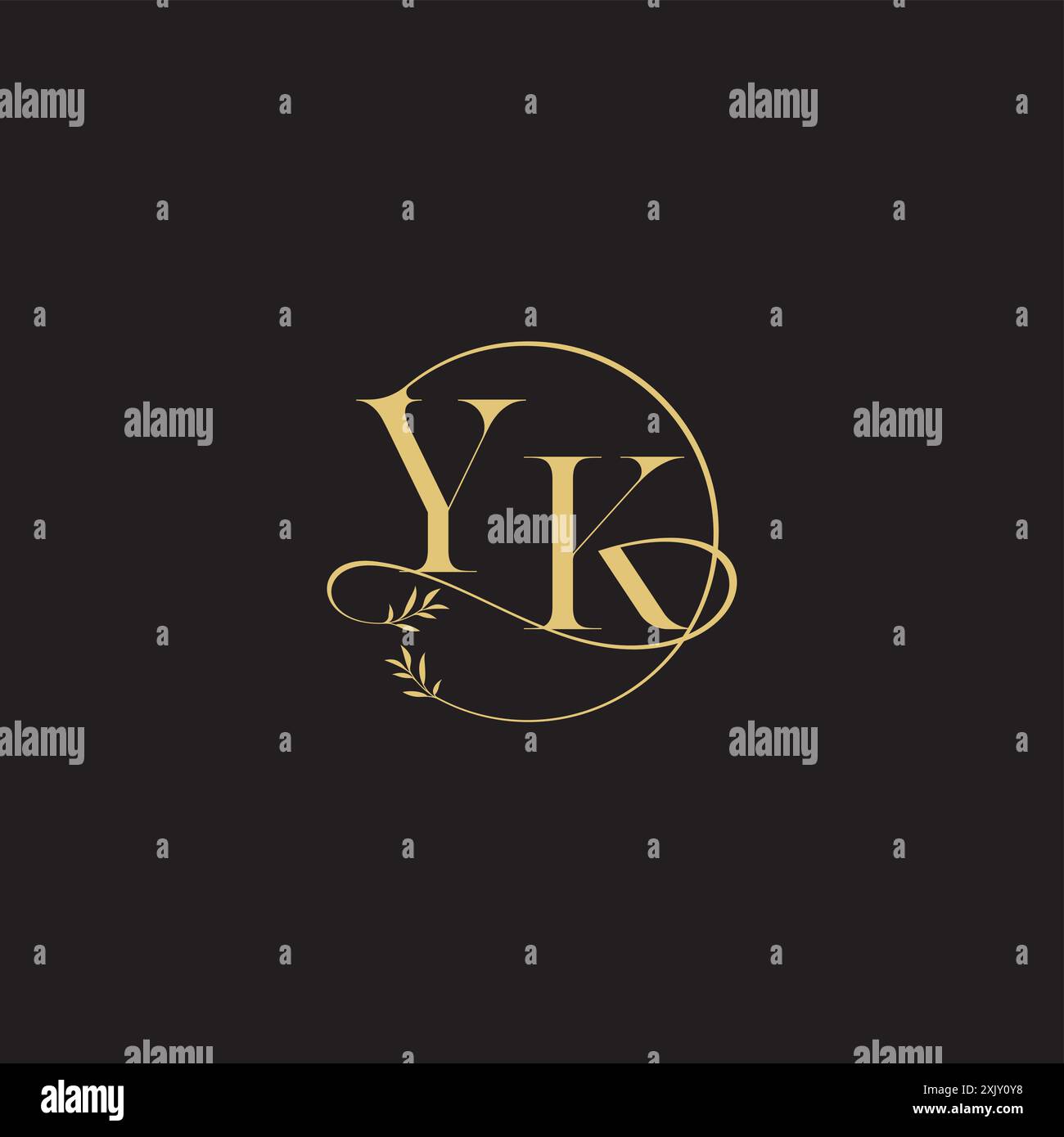 YK letter circle and organic style luxury concept wedding monogram ...