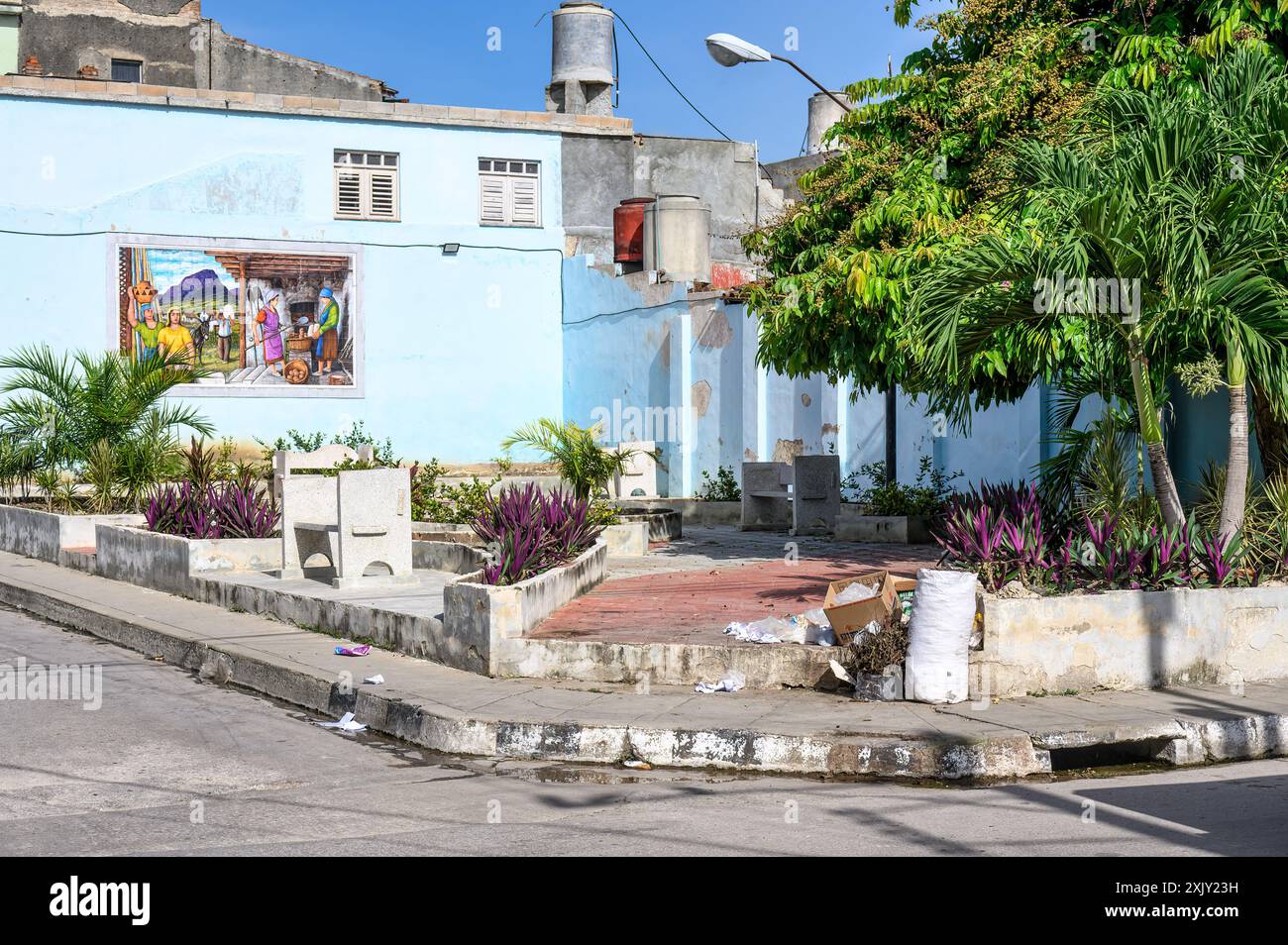 A pile of garbage on a corner on the Colon street, Santa Clara, Villa ...
