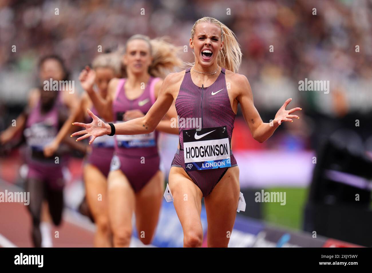 Keely Hodgkinson reacts after winning the Women's 800m final during the ...