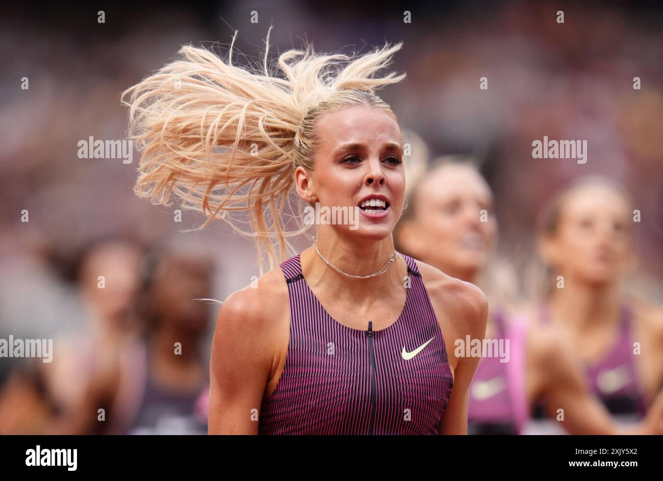 Keely Hodgkinson reacts after winning the Women's 800m final during the ...