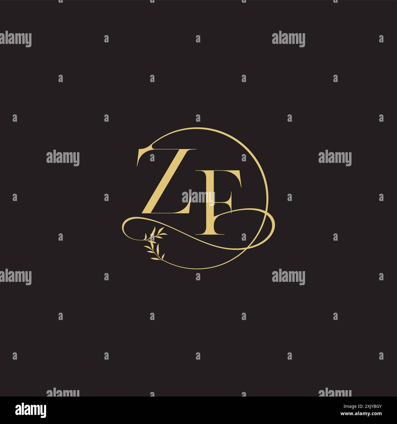 ZF letter circle and organic style luxury concept wedding monogram ...