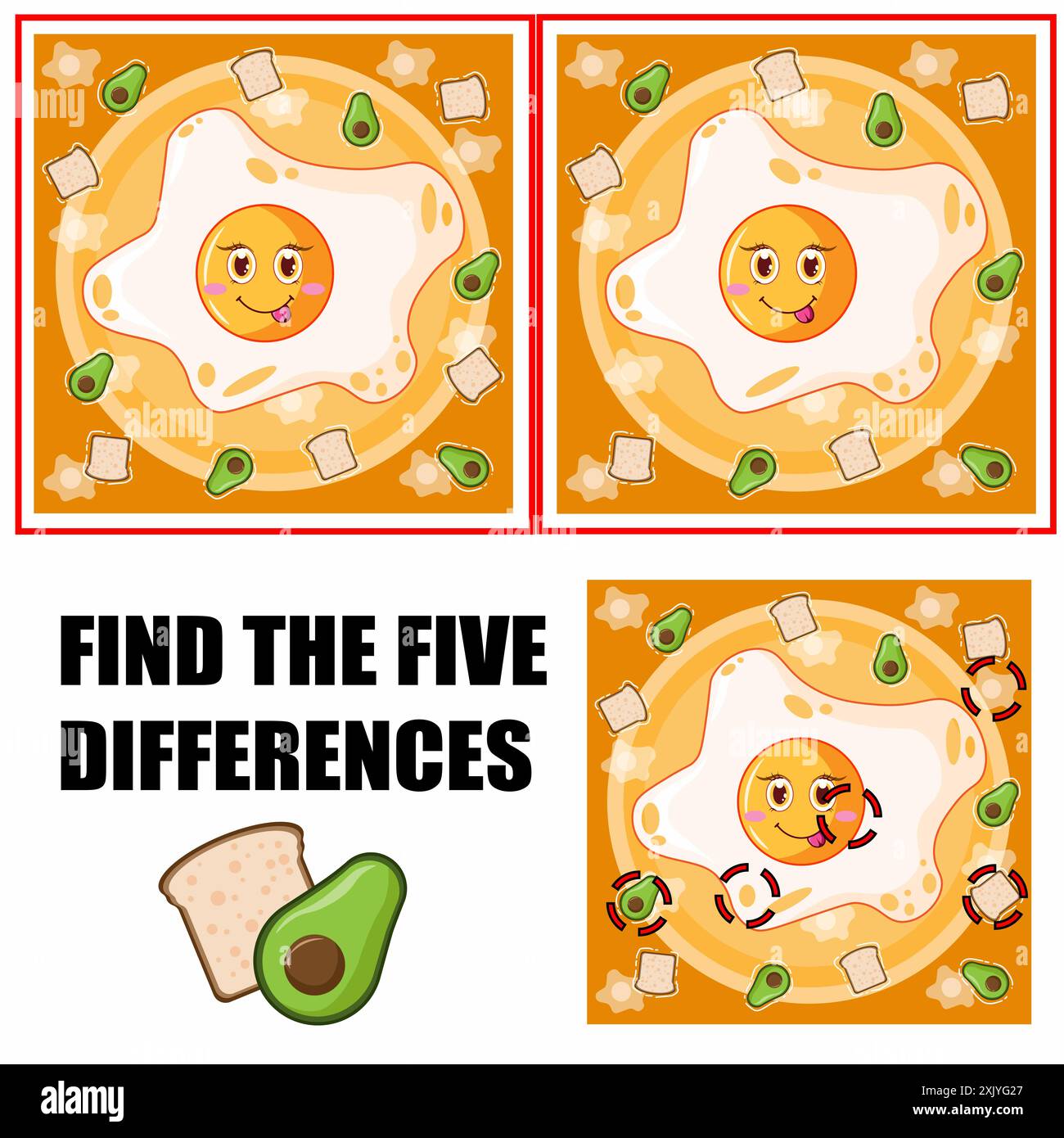 Find differences, education game for children. Cute happy fried egg ...