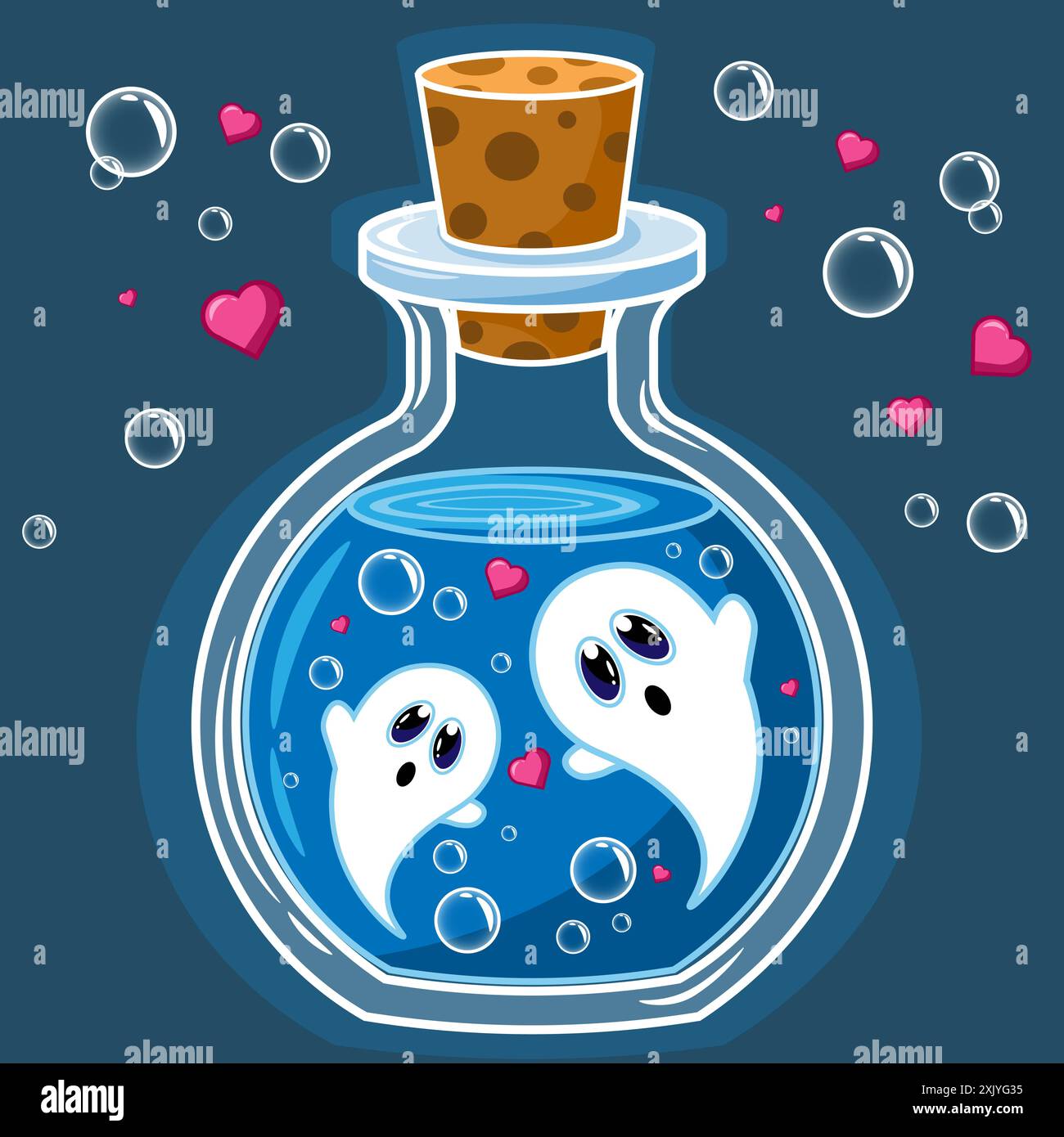 Cute ghosts in a glass cone. Funny creepy character. Spook the phantom ...