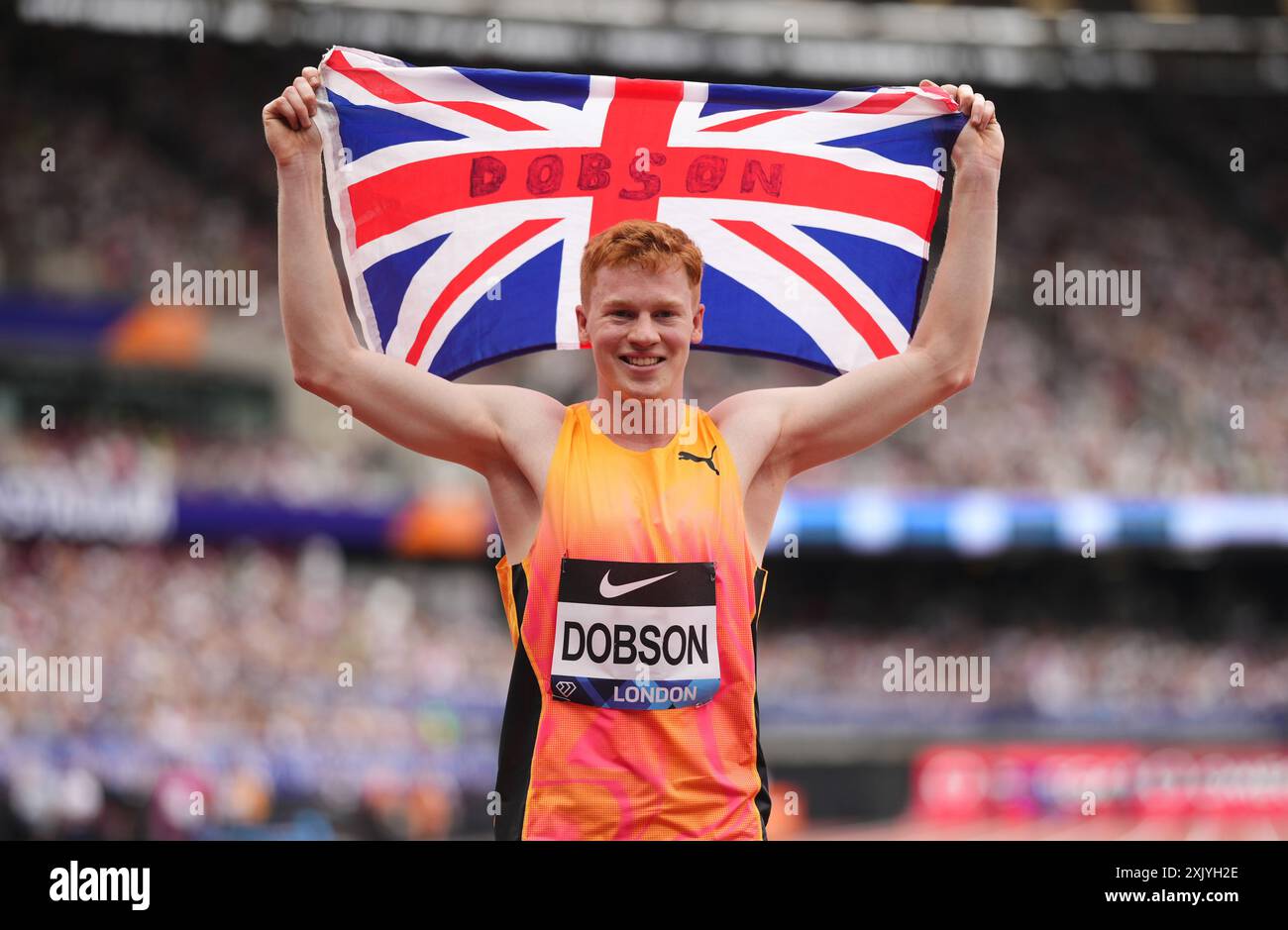 Charles Dobson after the Men's 400m Hurdles final during the London ...