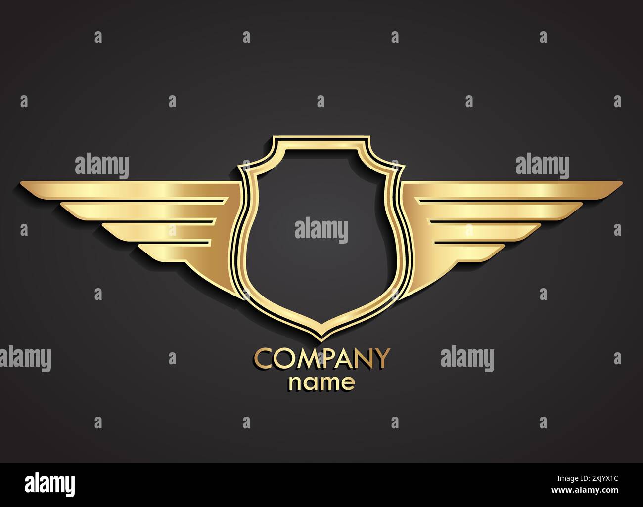 3d heraldic shield and wings logo, gold emblem Stock Vector Image & Art ...