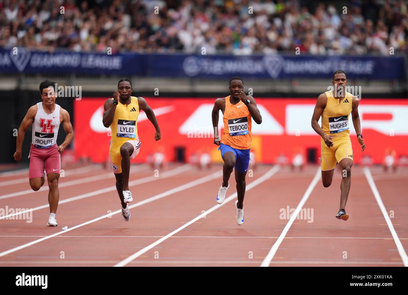 (Left to right) Louie Hinchliffe, Noah Lyles, Letsile Tebogo and ...