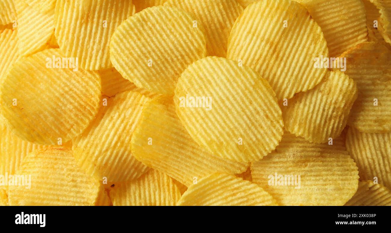 crispy potato chips snack texture background closeup top view Stock ...