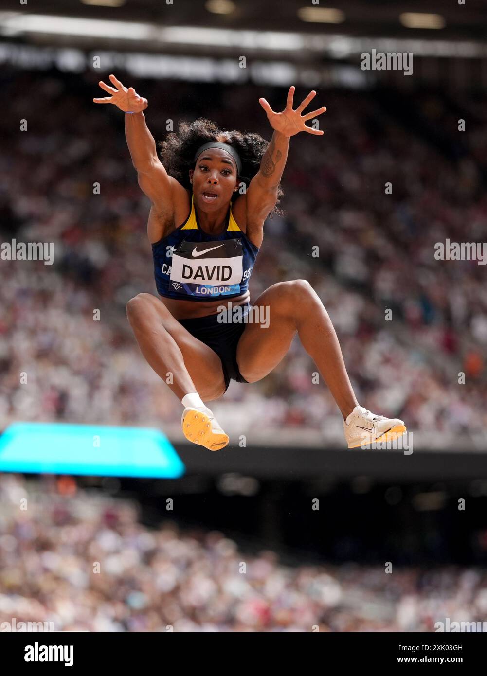 Yanis David of France in action in the Women's Long Jump Final with a ...
