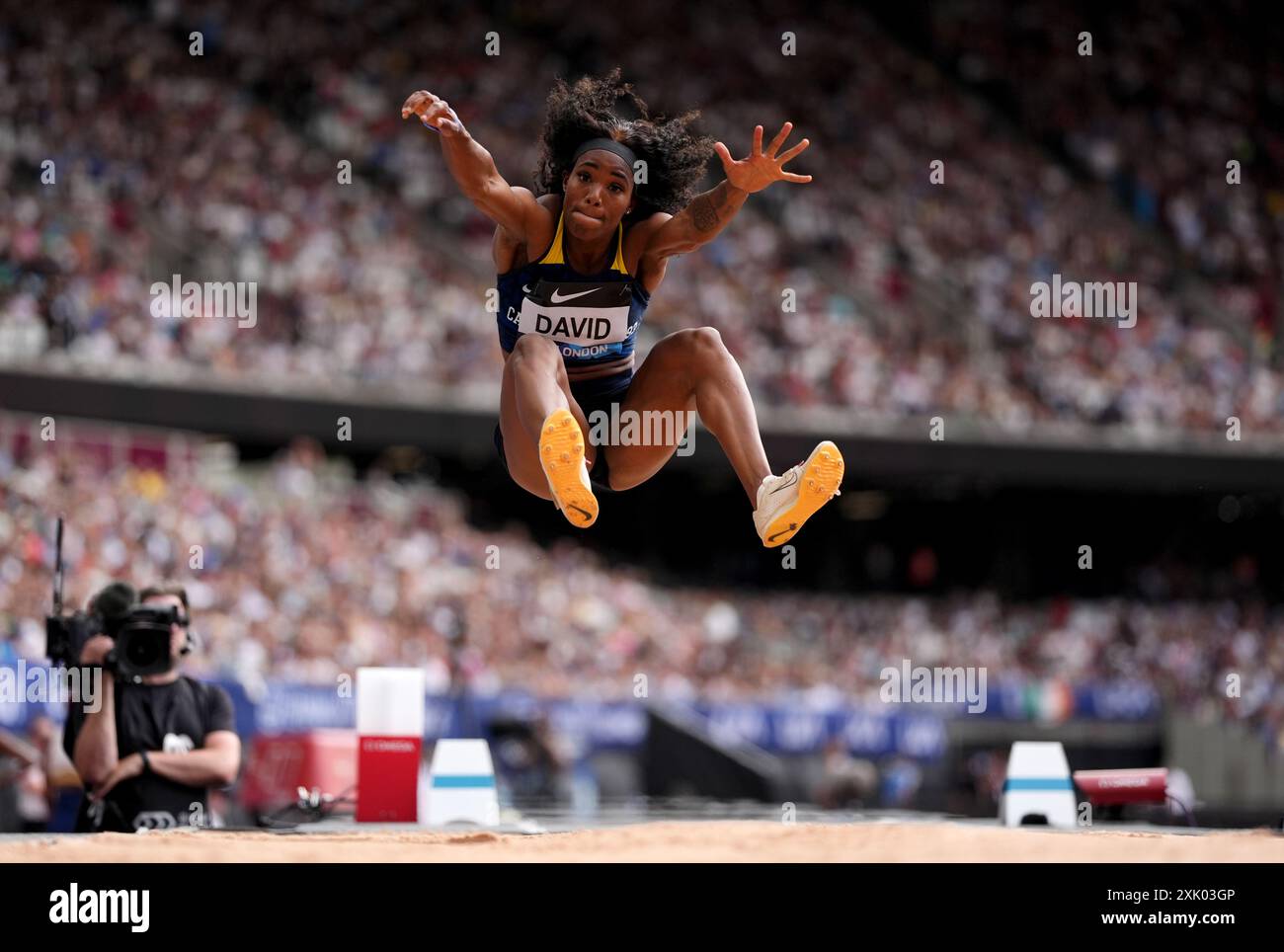 Yanis David of France in action in the Women's Long Jump Final with a ...