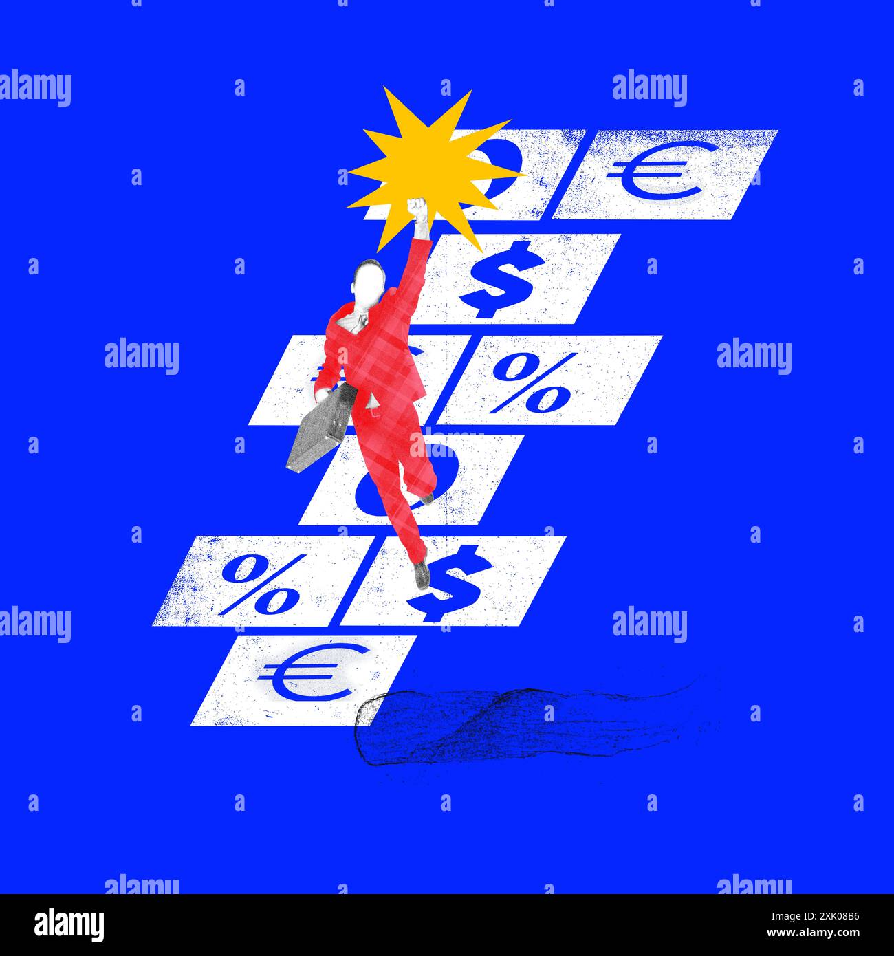 A businessman plays hopscotch, symbolizing the success of jumping ...