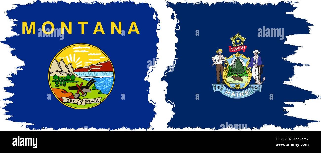 Maine and Montana states grunge brush flags connection, vector Stock ...