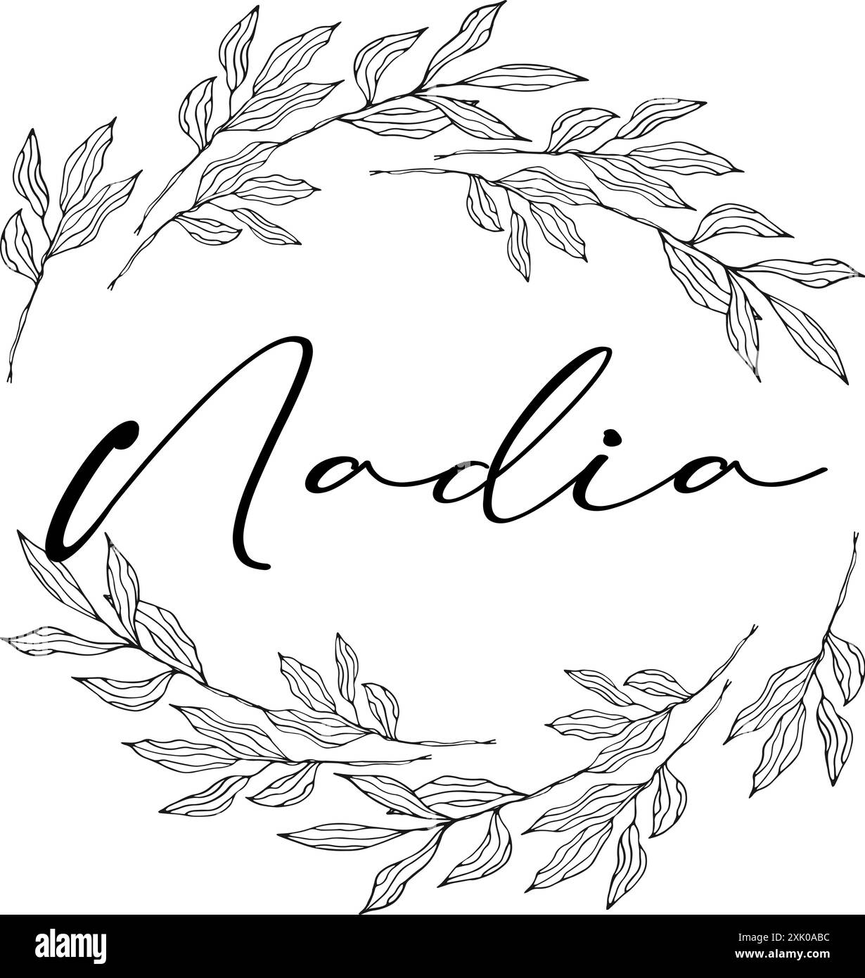 Nadia - black color - name written enclosed in a circle crown of leaves ...