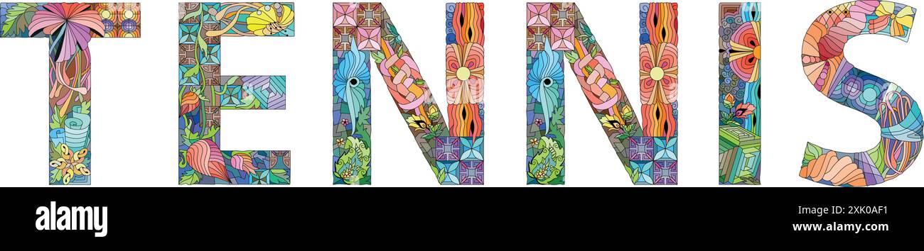 Hand-painted art design. Hand drawn illustration word TENNIS for t ...