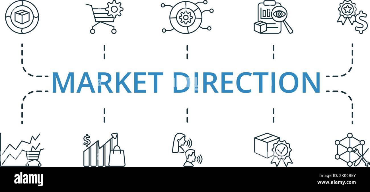 Market Direction Thin Line Icon Set Monochrome Simple Market Direction