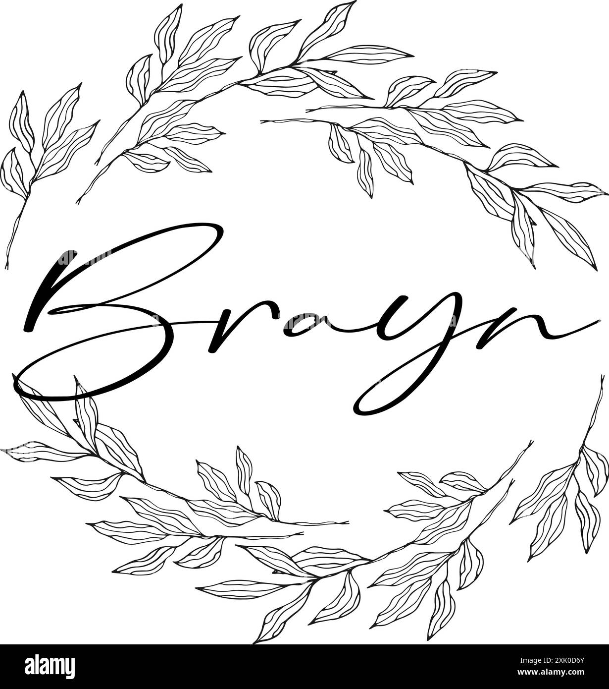 Brayn - black color - name written enclosed in a circle crown of leaves ...