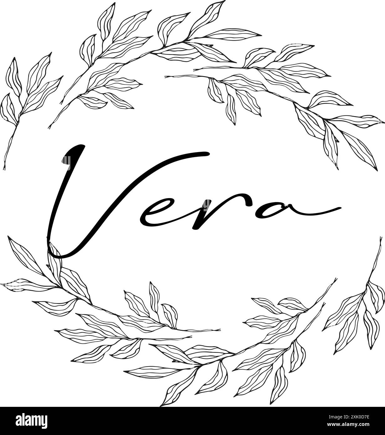 Vera - black color - name written enclosed in a circle crown of leaves ...