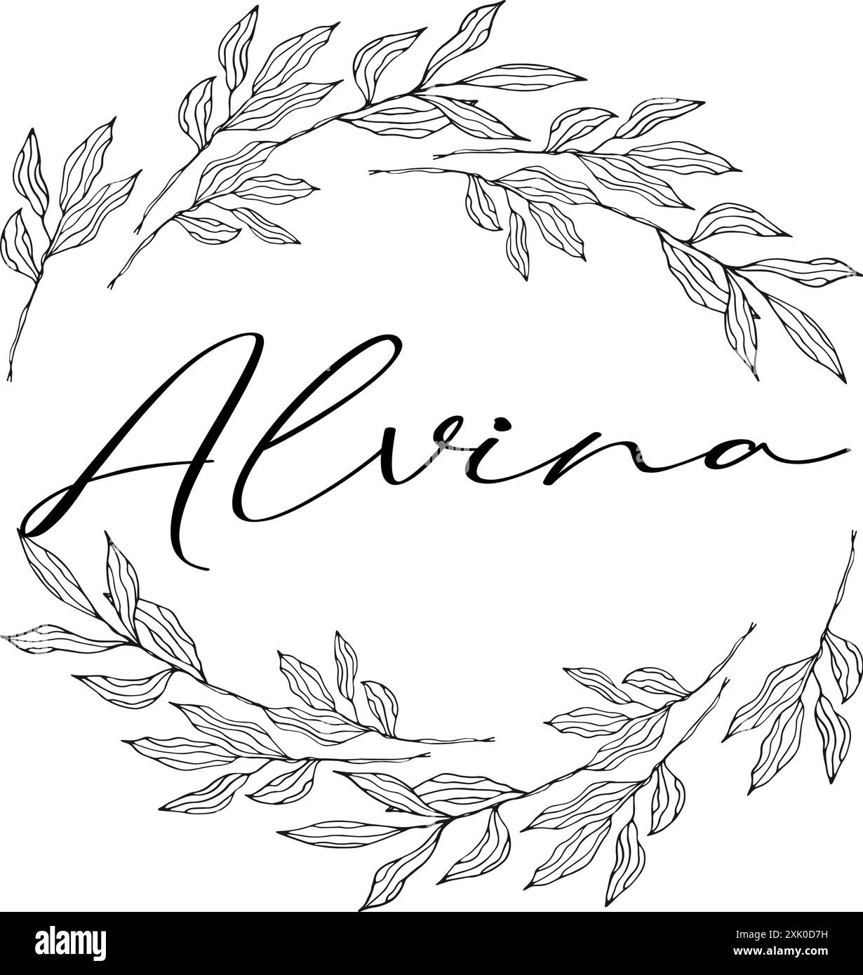 Alvina - black color - name written enclosed in a circle crown of ...