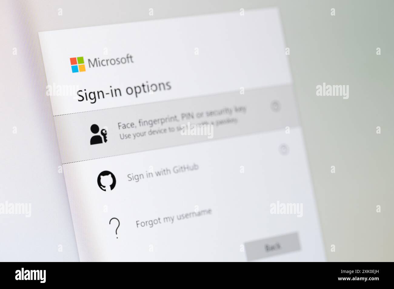 New York, USA - July 19, 2024: Microsoft account sign in options on ...
