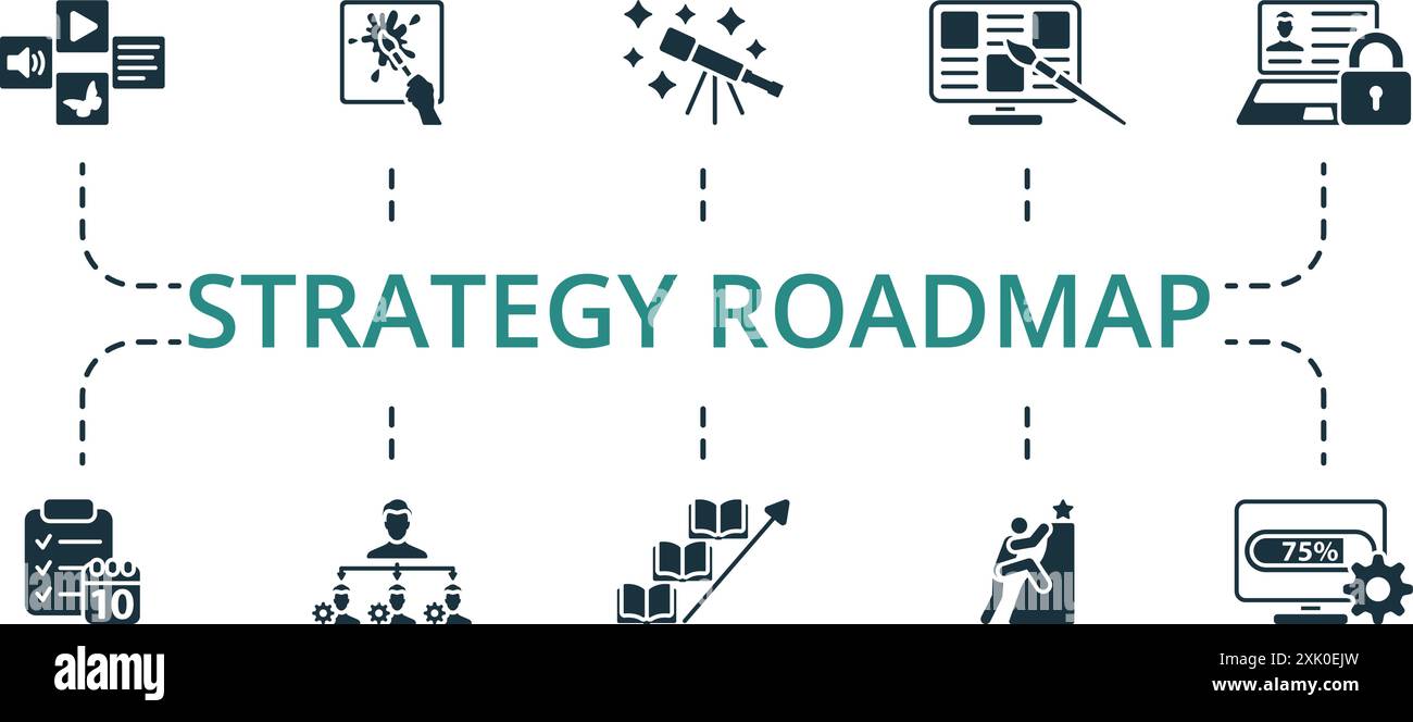 Strategy Roadmap icon set. Monochrome simple Strategy Roadmap icon ...