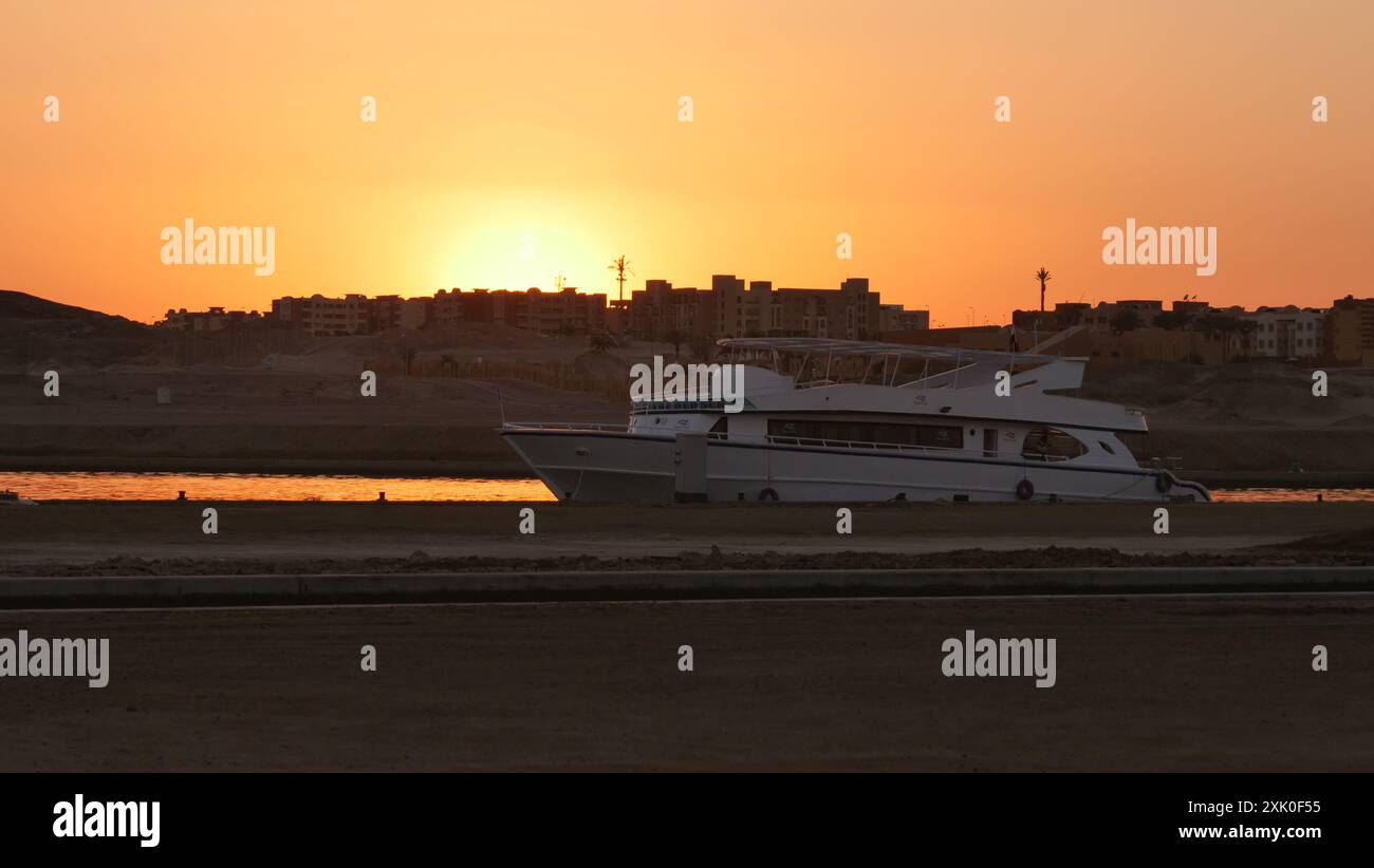 Sunset at Port Ghalib marina, Egypt. The port is a starting point for ...