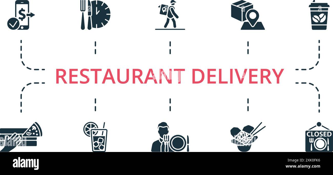 Restaurant Delivery icon set. Monochrome simple Restaurant Delivery ...
