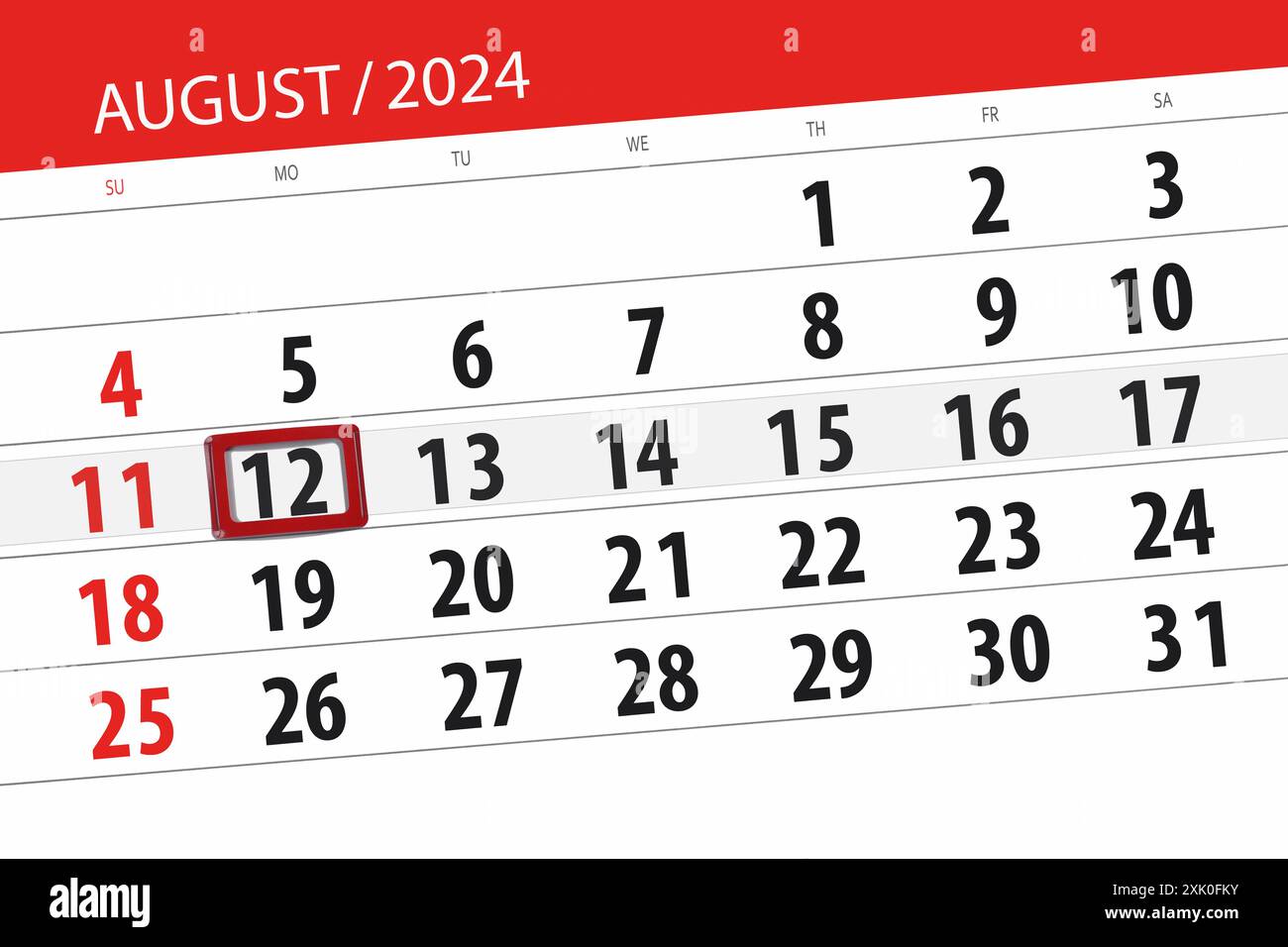 Monday 12 august 2024 hi-res stock photography and images - Alamy