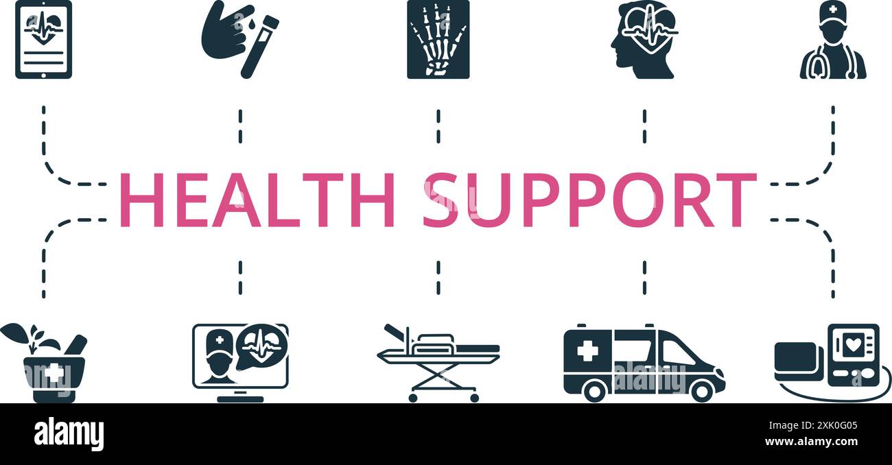 Health Support icon set. Monochrome simple Health Support icon ...