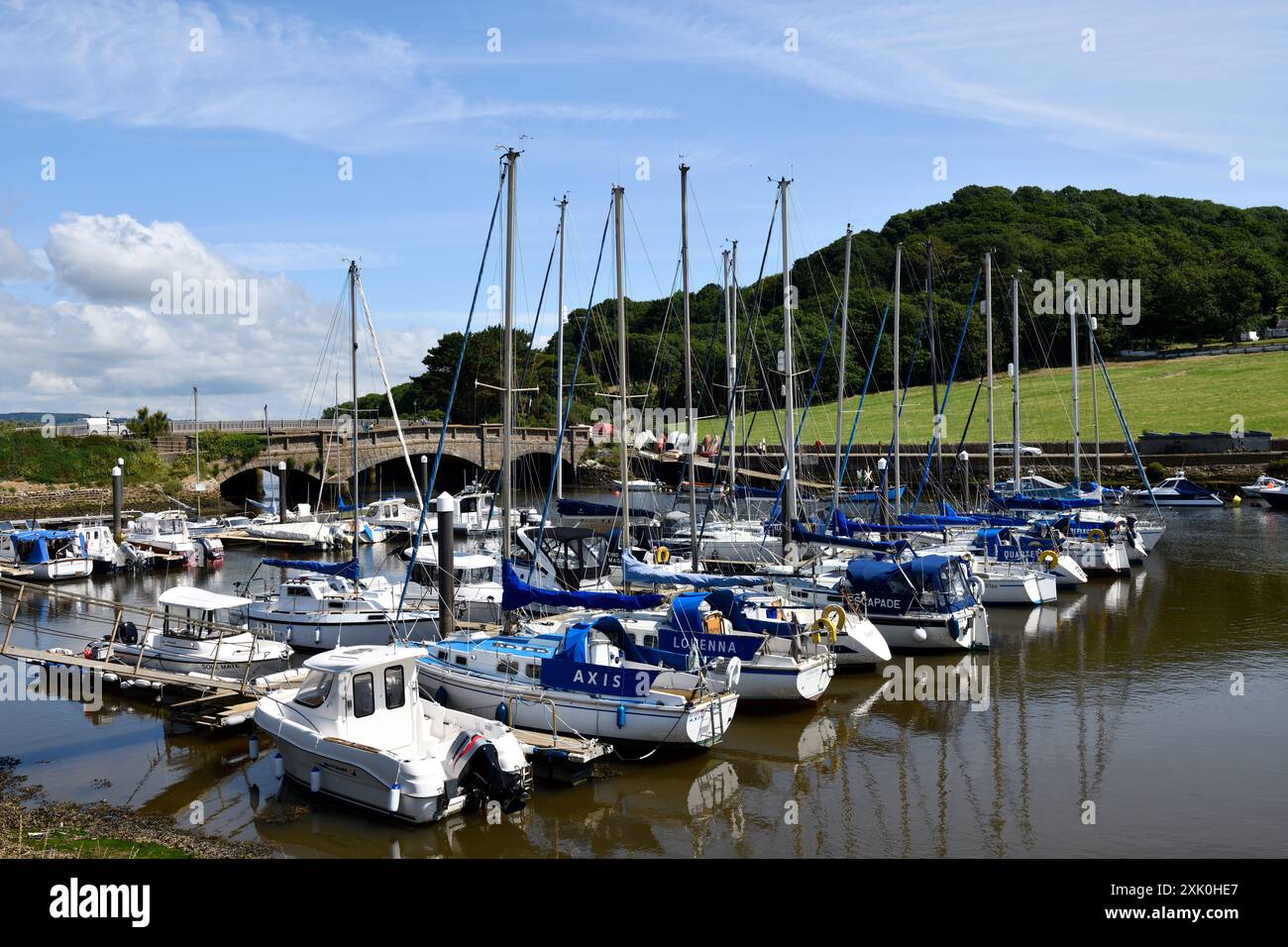 Axmouth Harbour with Sailing Boats moored Devon England uk Stock Photo ...