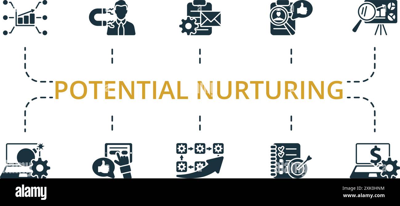 Potential Nurturing icon set. Monochrome simple Potential Nurturing ...