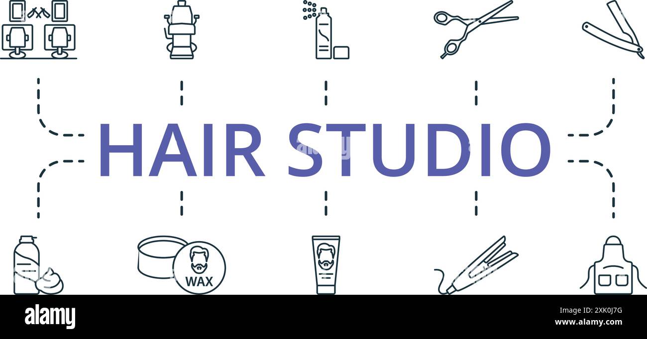 Hair Studio thin line icon set. Monochrome simple Hair Studio icon collection. Barber Shop ...