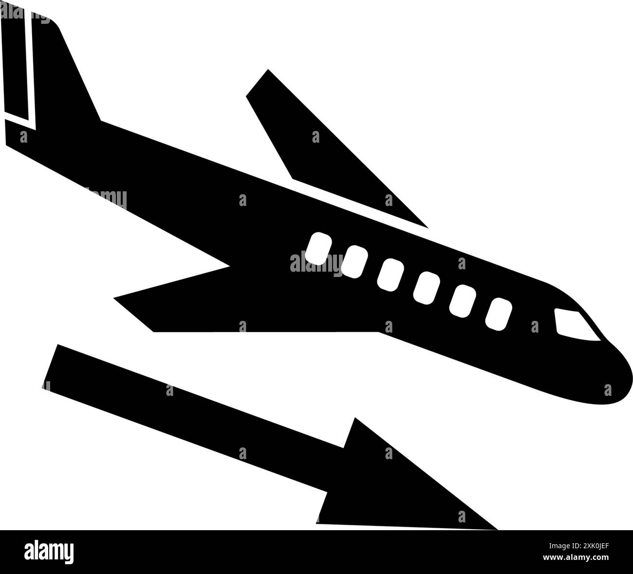 Black vector icon of an airplane descending for landing Stock Vector ...