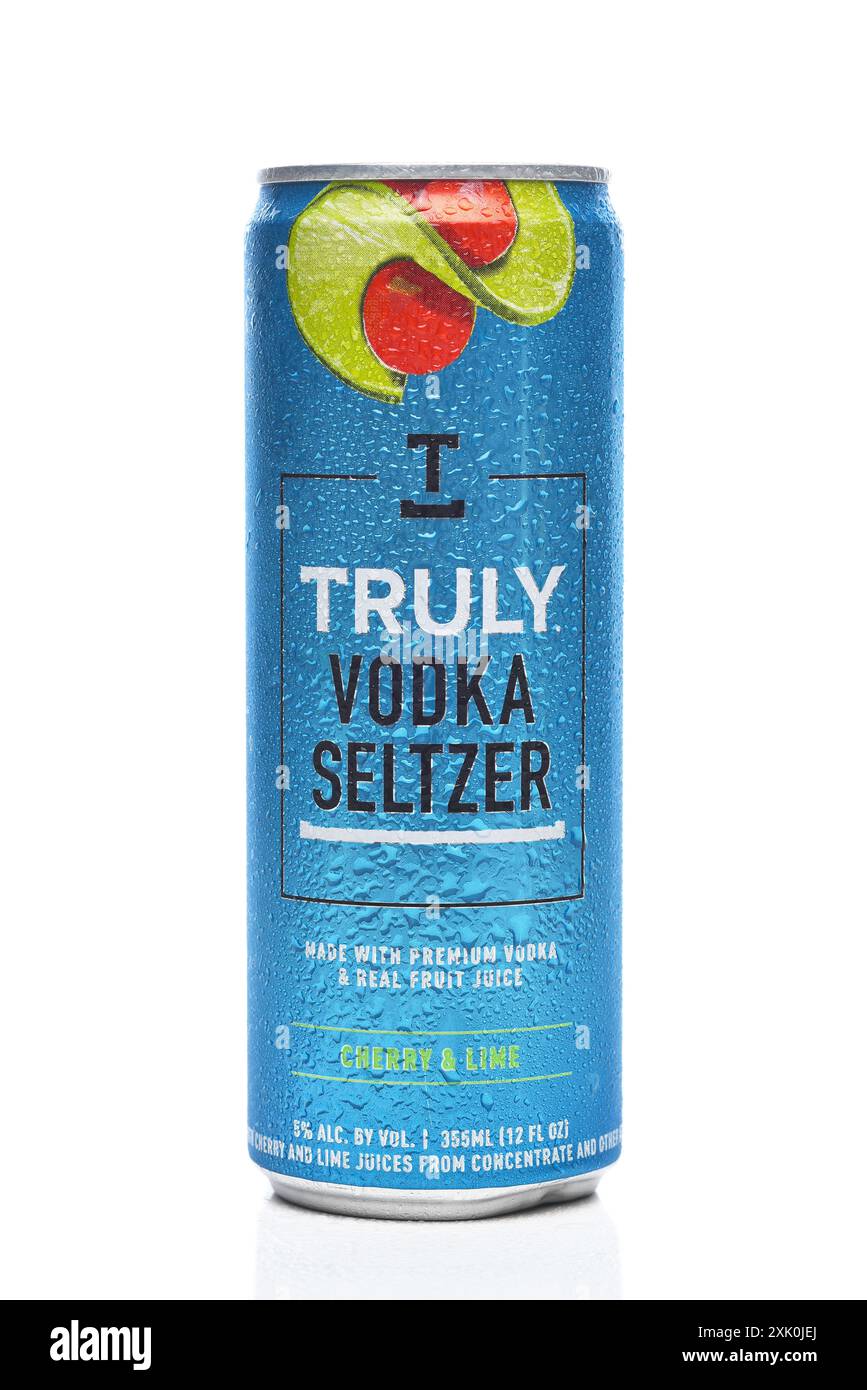 IRVINE, CALIFORNIA - 19 JULY 2024: a can of Truly Vodka Seltzer Cherry ...