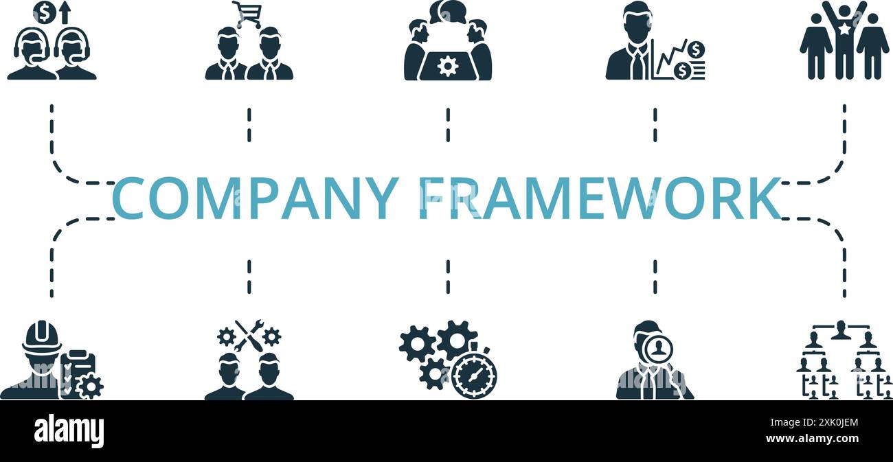 Company Framework icon set. Monochrome simple Company Framework icon ...