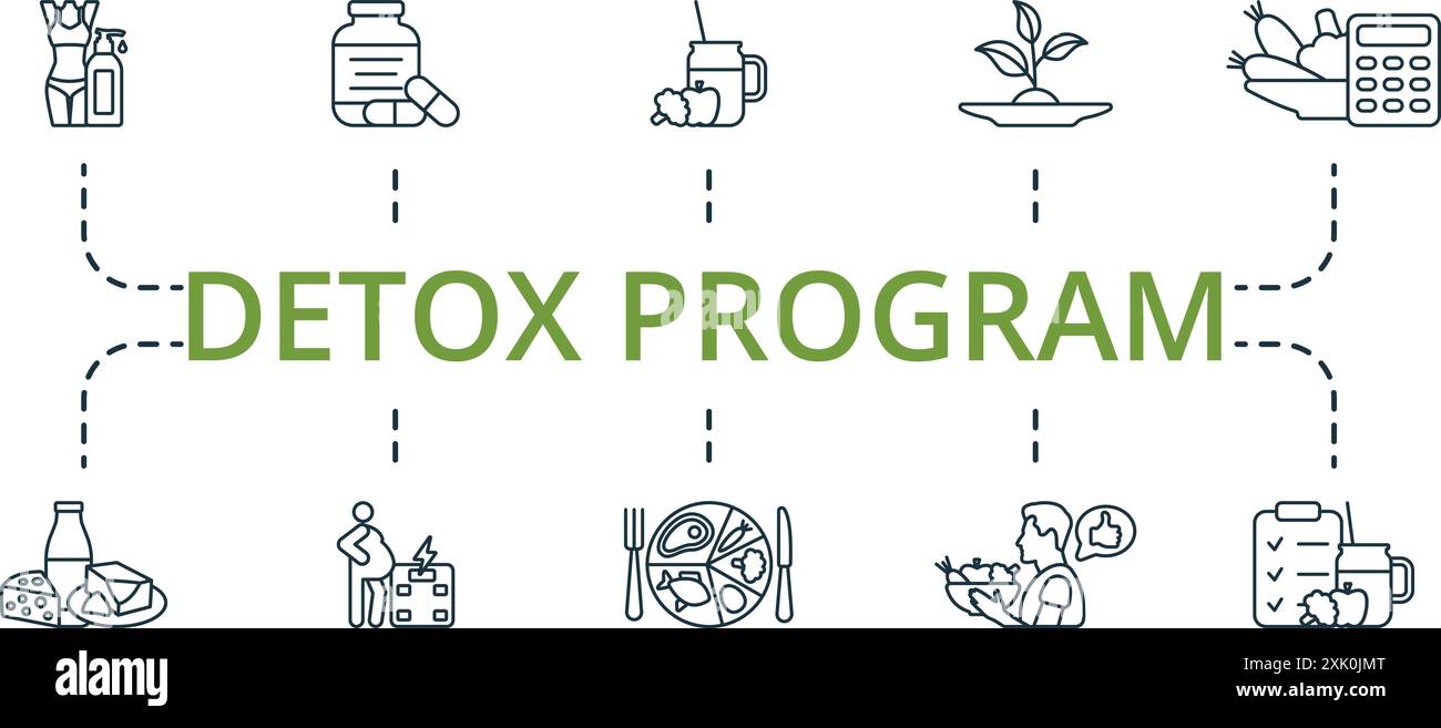 Detox Program thin line icon set. Monochrome simple Detox Program icon ...