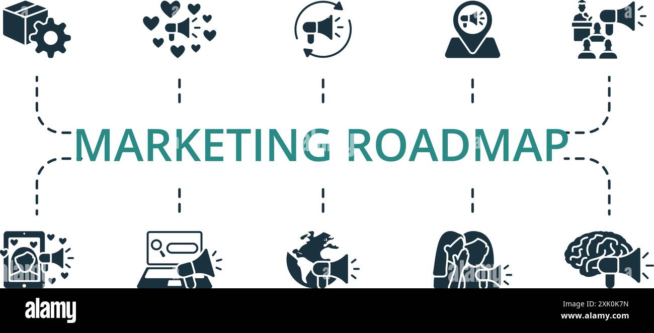 Marketing Roadmap icon set. Monochrome simple Marketing Roadmap icon ...
