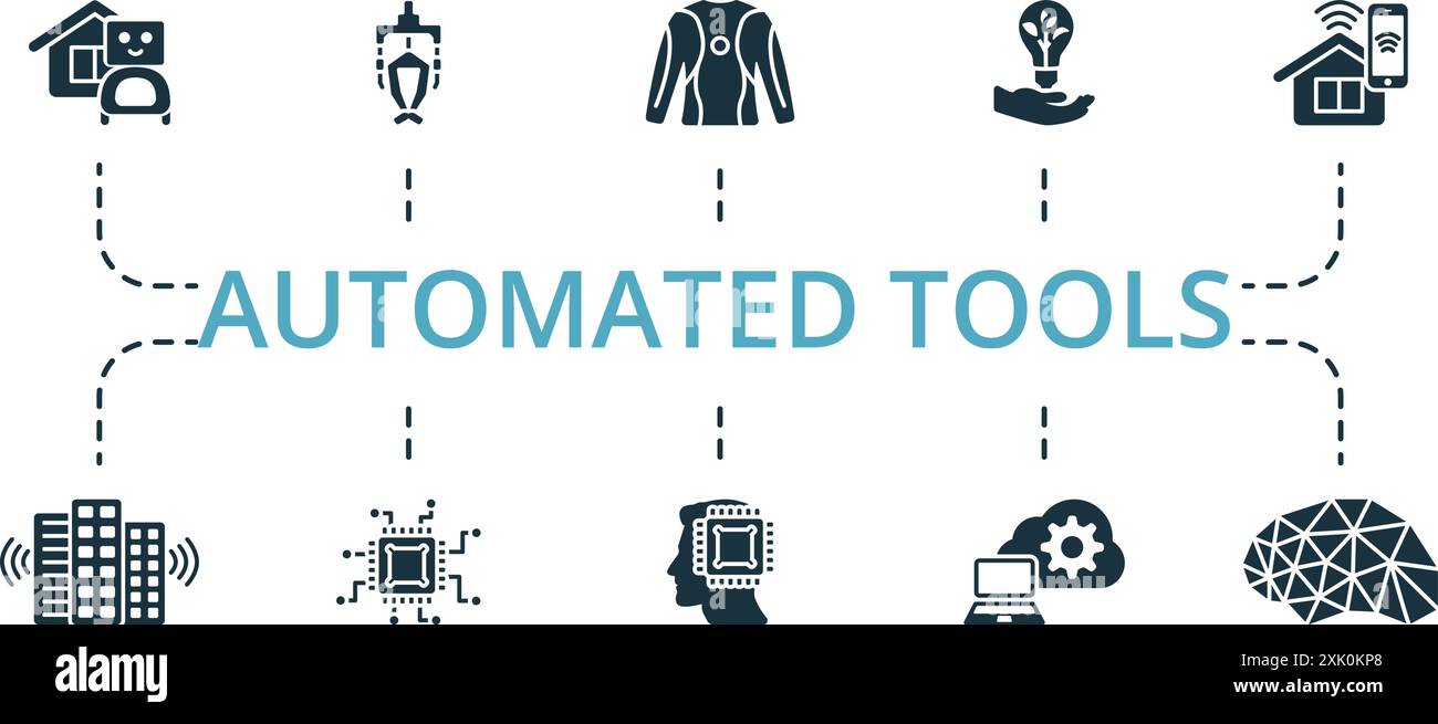 Automated Tools icon set. Monochrome simple Automated Tools icon ...