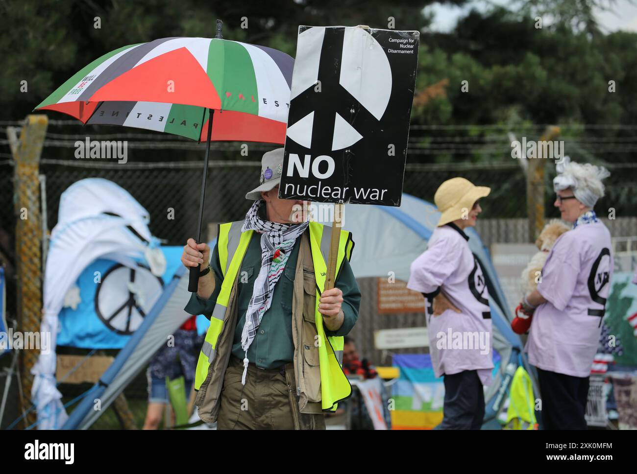 July 20, 2024, Lakenheath, England, UK: Protesters gather in the ...