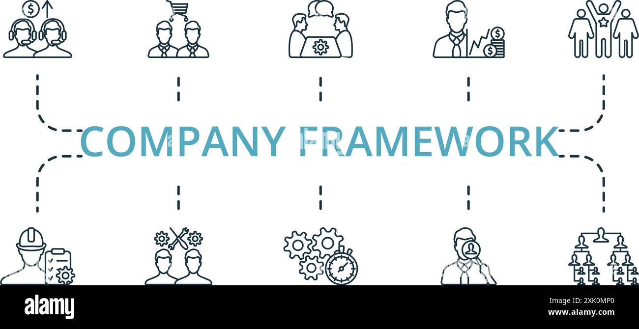 Company Framework Thin Line Icon Set Monochrome Simple Company