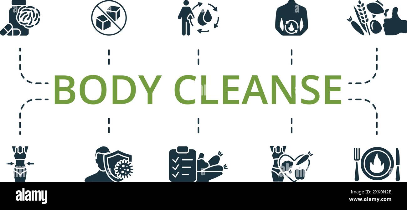 Body Cleanse icon set. Monochrome simple Body Cleanse icon collection ...