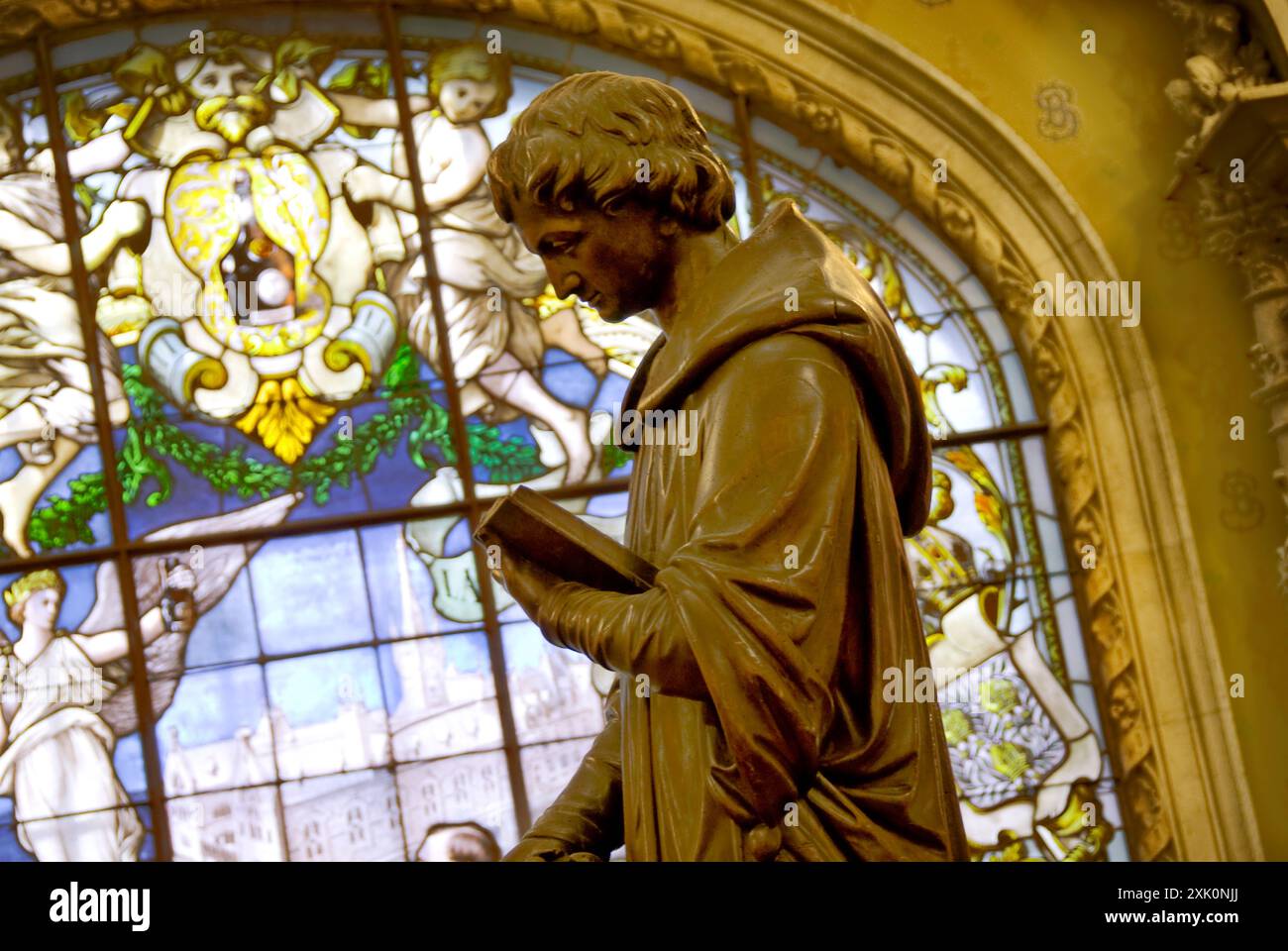 Statue of Dom Bernardo Vincelli, who founded the liqueur process ...