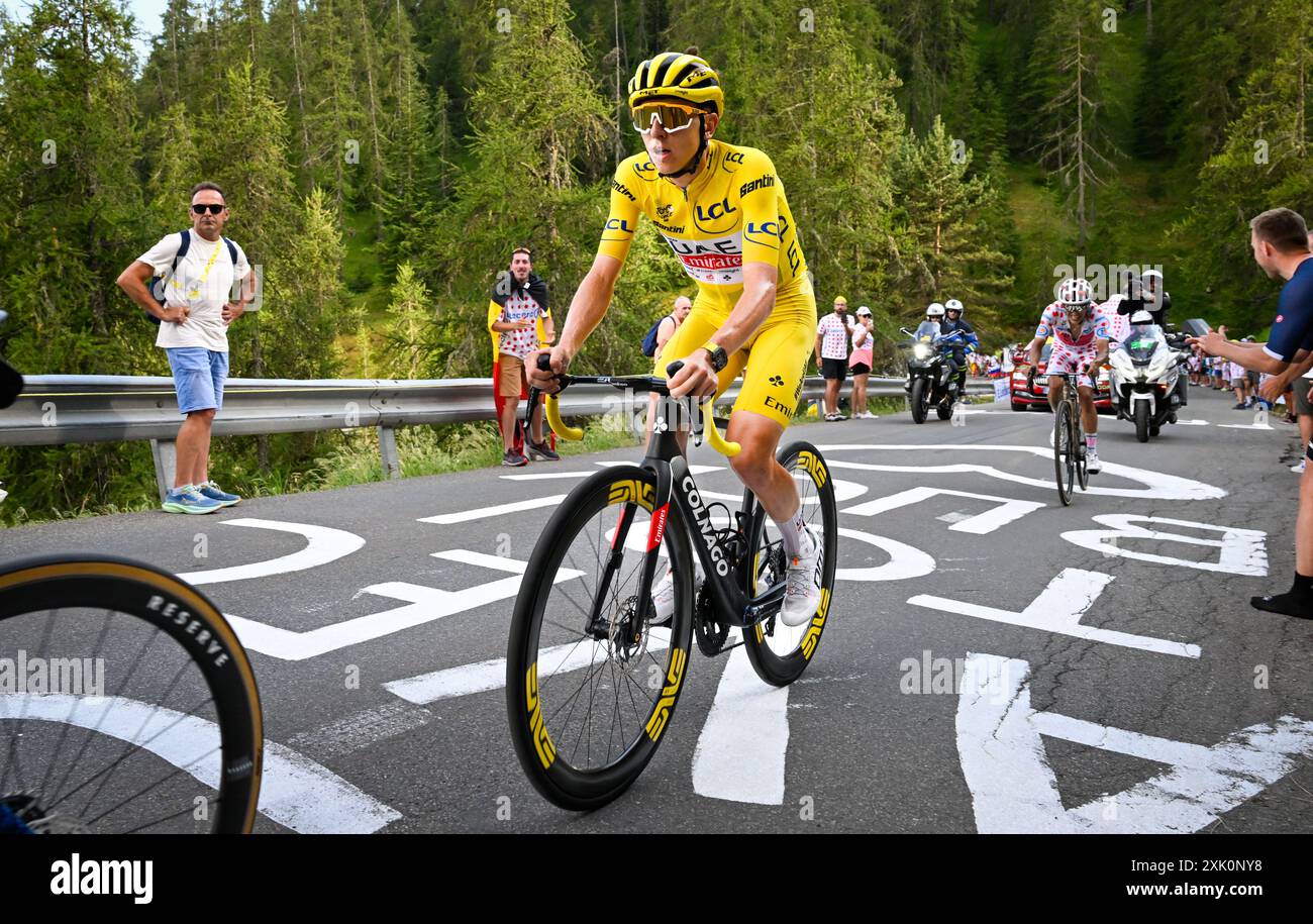 Col De La Couillole, France. 20th July, 2024. Slovenian Tadej Pogacar pictured in action during ...