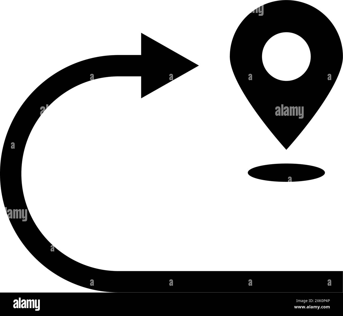 Modern, flat design icon of a location pin and curved arrow, perfect for navigation and map ...
