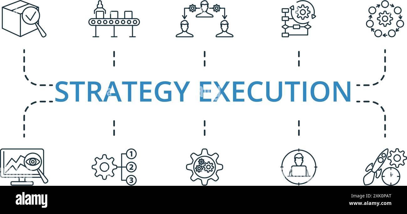 Strategy Execution thin line icon set. Monochrome simple Strategy ... Strategy Execution thin line icon set. Monochrome simple Strategy ...