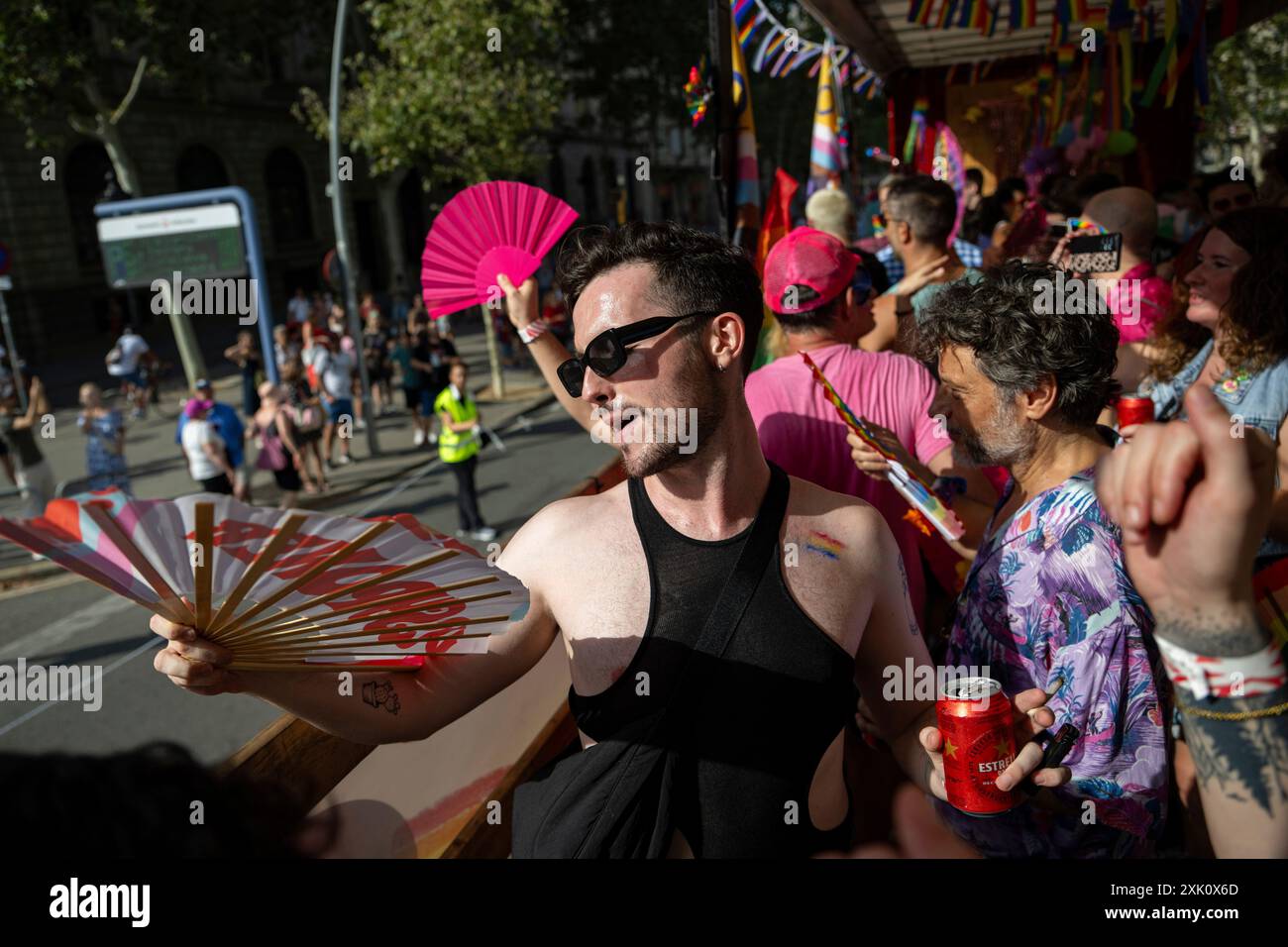 Dozens of people during a Pride Barcelona 2024 demonstration on July 20 ...
